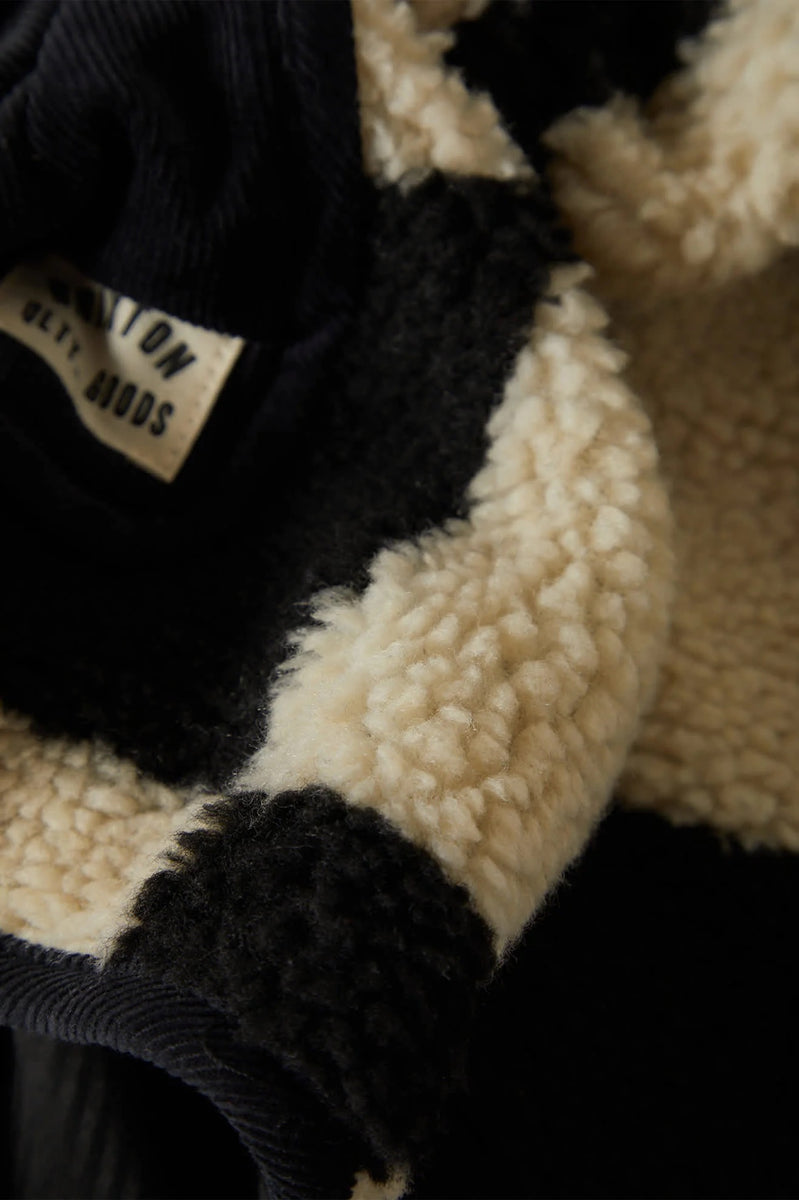 Delilah Sherpa Jacket - Black/Natural Finish Line Check – Purr Clothing ...